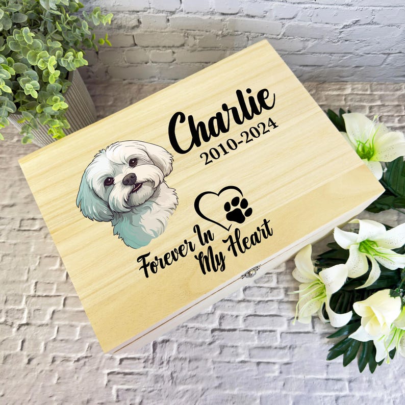 Maltese Dog Paw Print Heart Pet Memorial Personalised Wooden Memory ...