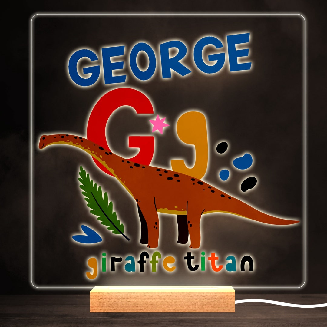 G Dinosaur Alphabet Colourful Square Personalised Gift LED Lamp Night ...