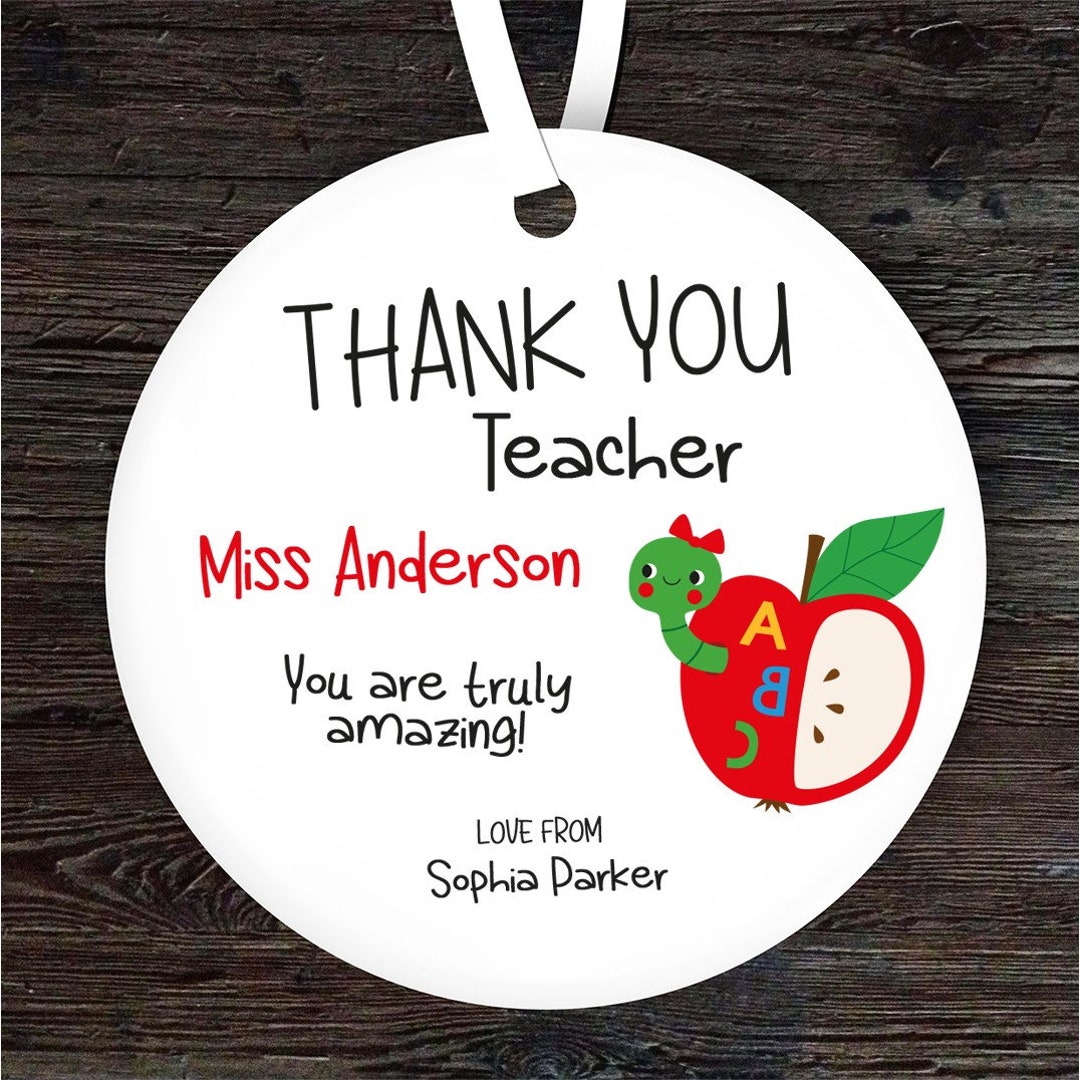 Thank You Teacher Worm and Apple Personalised Gift Keepsake Hanging ...