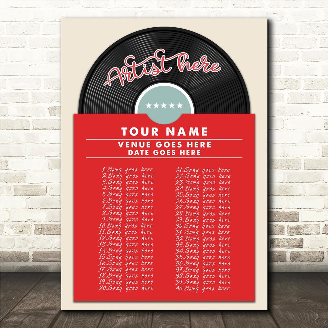 Concert Setlist Poster Print Canvas Vintage Vinyl - Any Artist Date Gig ...