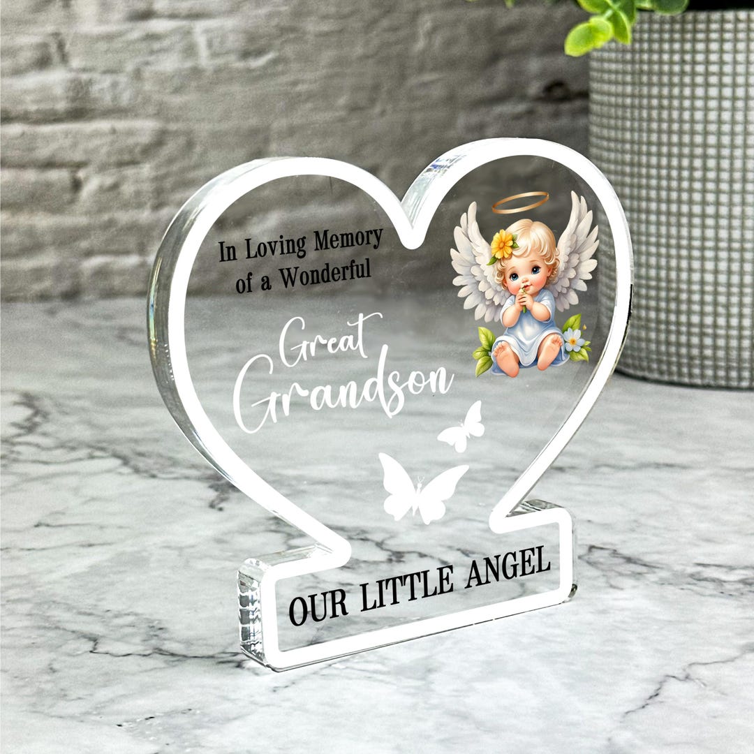 Great Grandson Little Angel Butterflies Memorial Gift Heart Keepsake ...