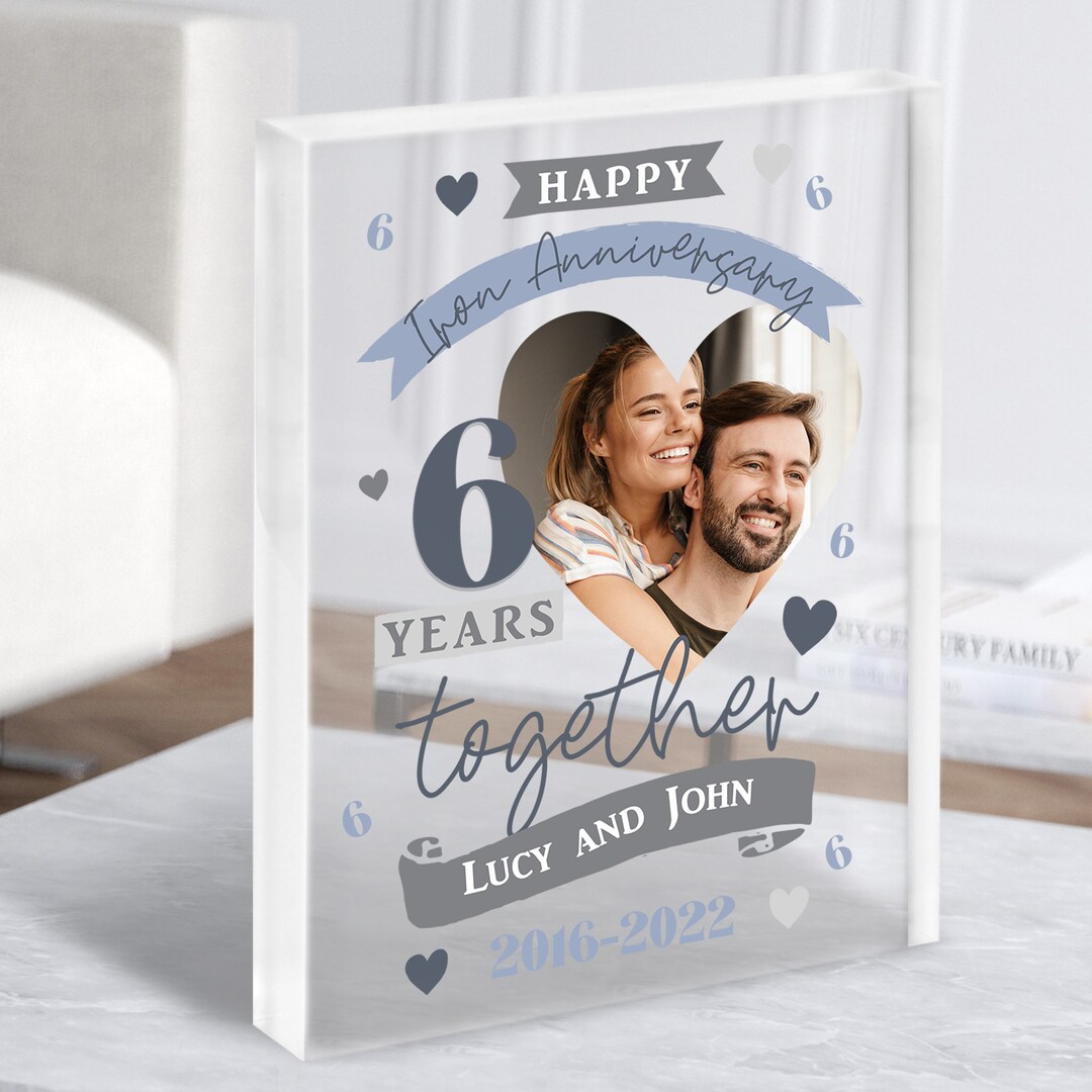 6 Years Together 6th Wedding Anniversary Iron Photo Gift Acrylic Block ...