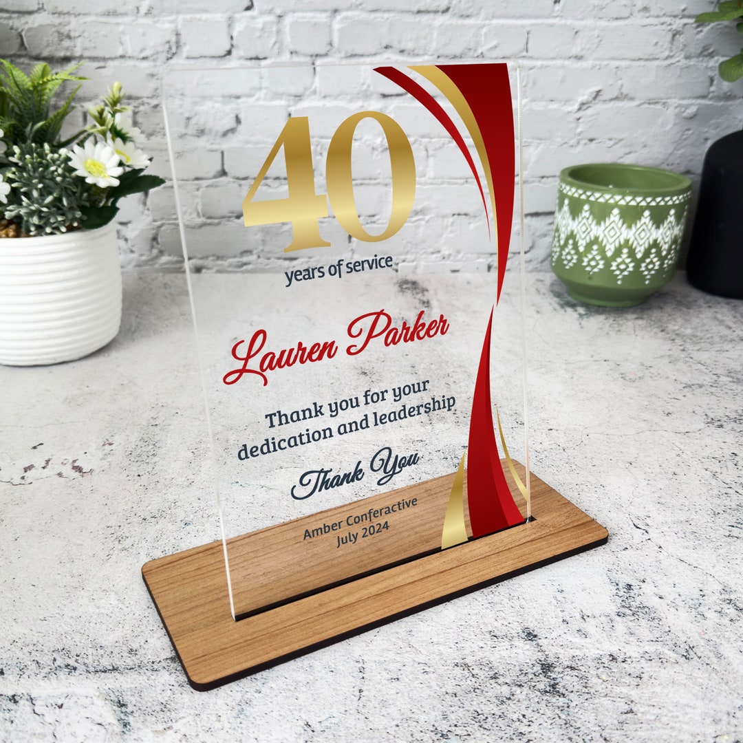 40 Years Service 40th Anniversary Gold Red Gift Employee Personalised ...