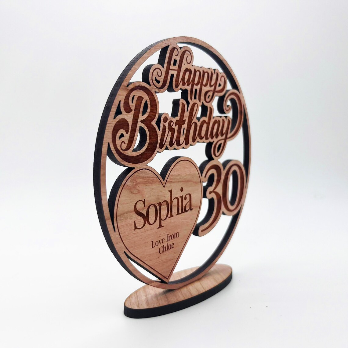 Engraved Wood 30th Happy Birthday Milestone Age Heart Keepsake ...