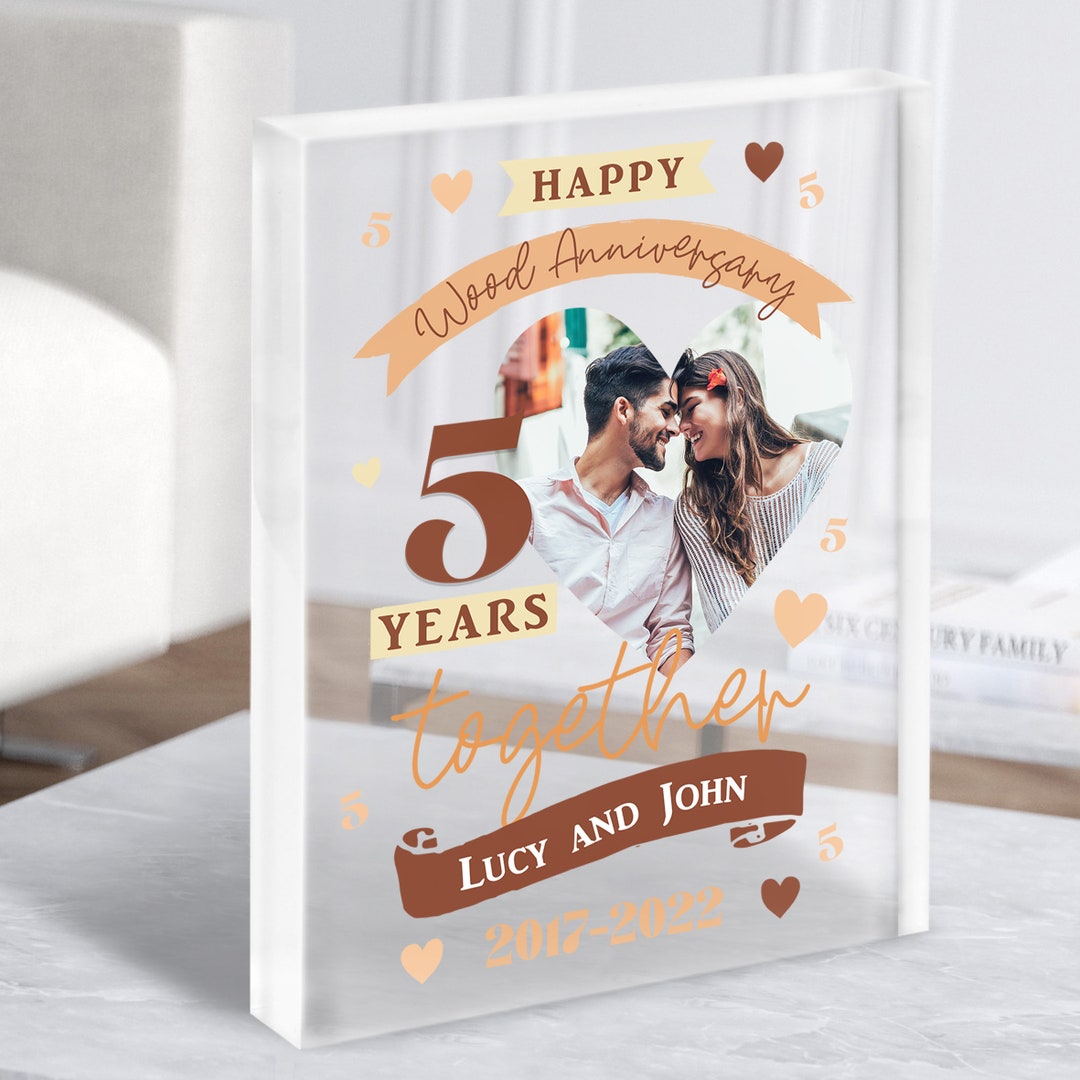 5 Years Together 5th Wedding Anniversary Wood Photo Gift Acrylic Block ...
