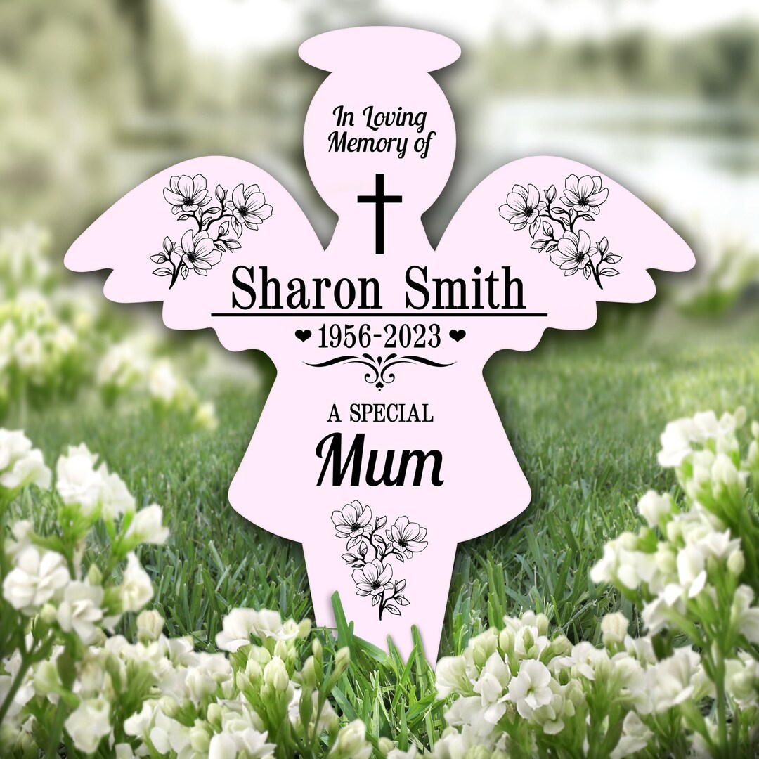 Angel Pink Mum Black Floral Remembrance Garden Plaque Grave Memorial ...