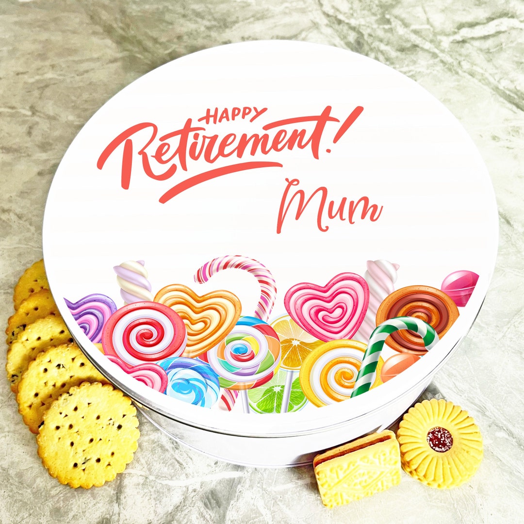 Round Colourful Candies Mum Retirement Personalised Treat Tin - Etsy