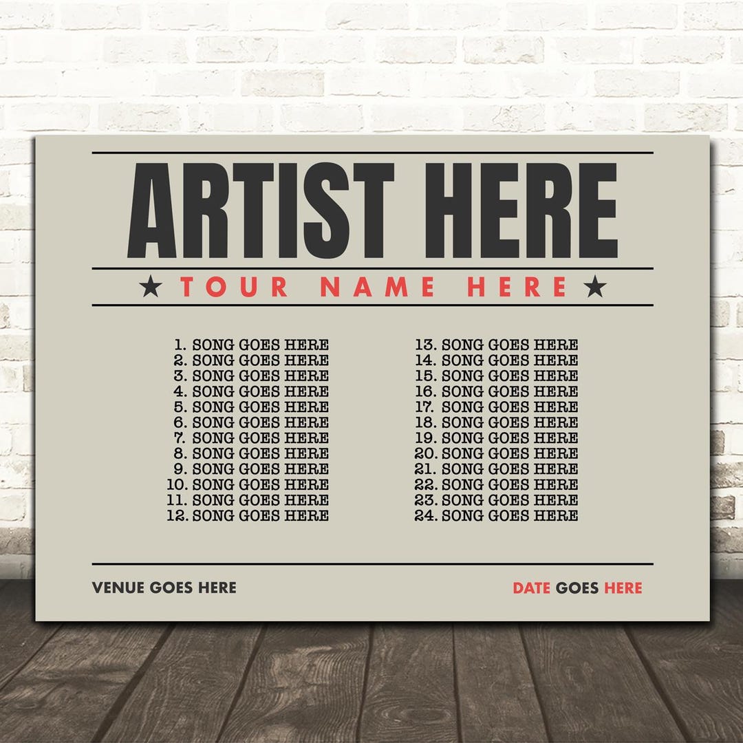 Concert Setlist Poster Print Canvas Taupe Landscape - Any Artist Date ...