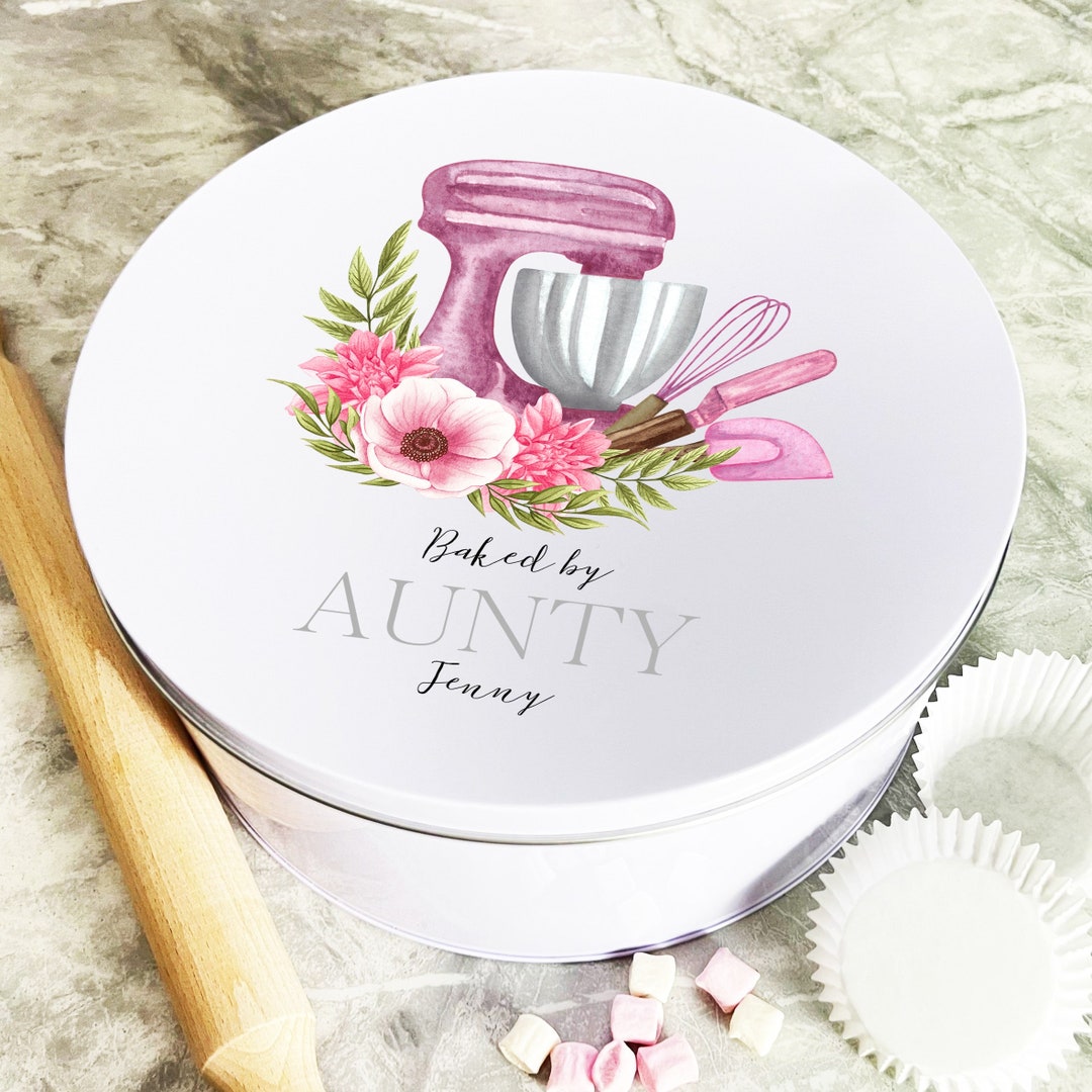 Personalised Round Baked by Aunt Biscuit Baking Treats Sweets Cake Tin ...
