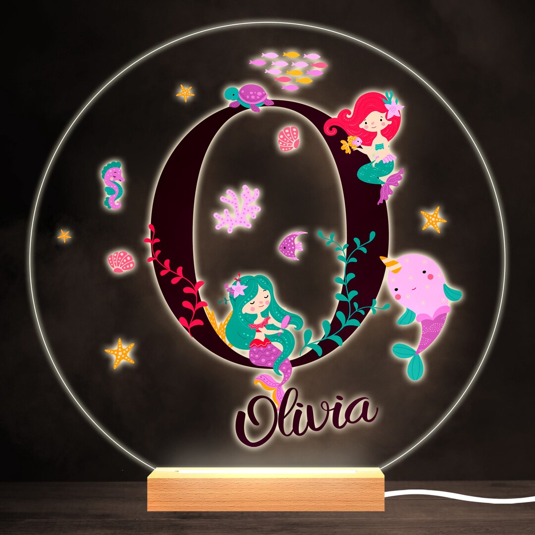 Sealife With Mermaids Alphabet Letter O Round Personalised Gift Lamp ...