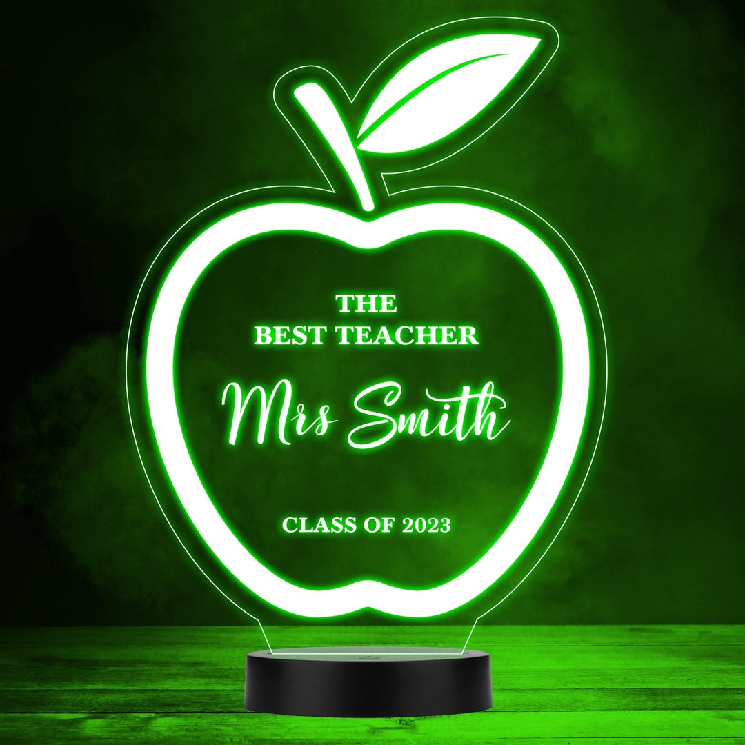 The Best Teacher Apple Thank You Class of Personalised LED Colour Night ...