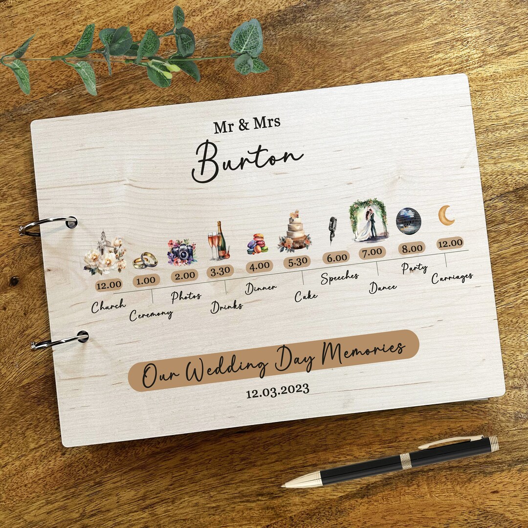 Wood Watercolour Timeline Photo Album Wedding Day Memories Keepsake ...