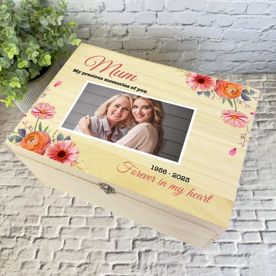 Mum or Any Relation Pink Floral Photo Memorial Personalised Wooden ...