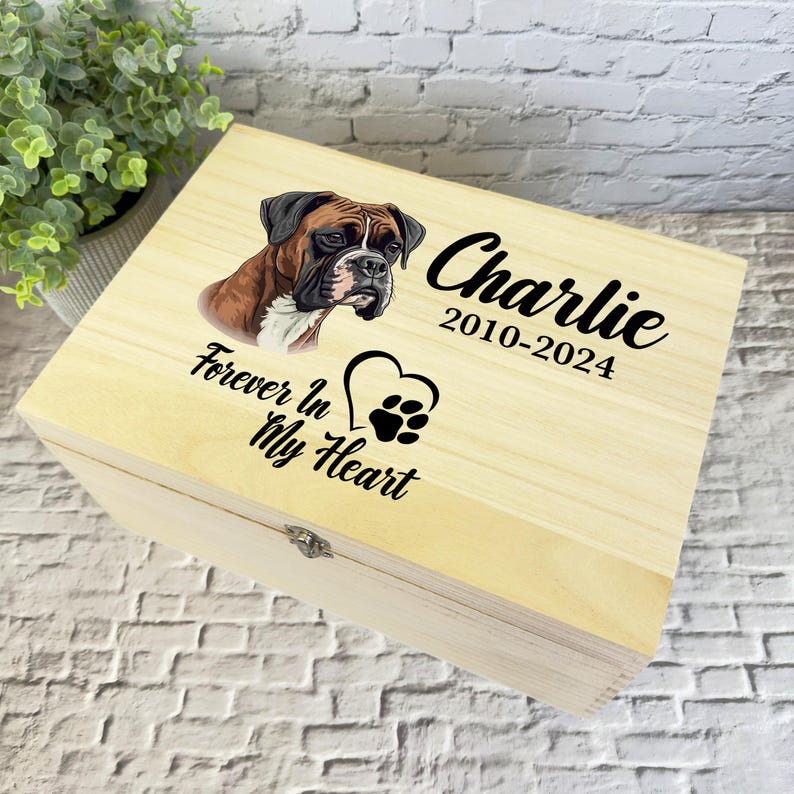 Boxer Dog Paw Print Heart Pet Memorial Personalised Wooden Memory ...
