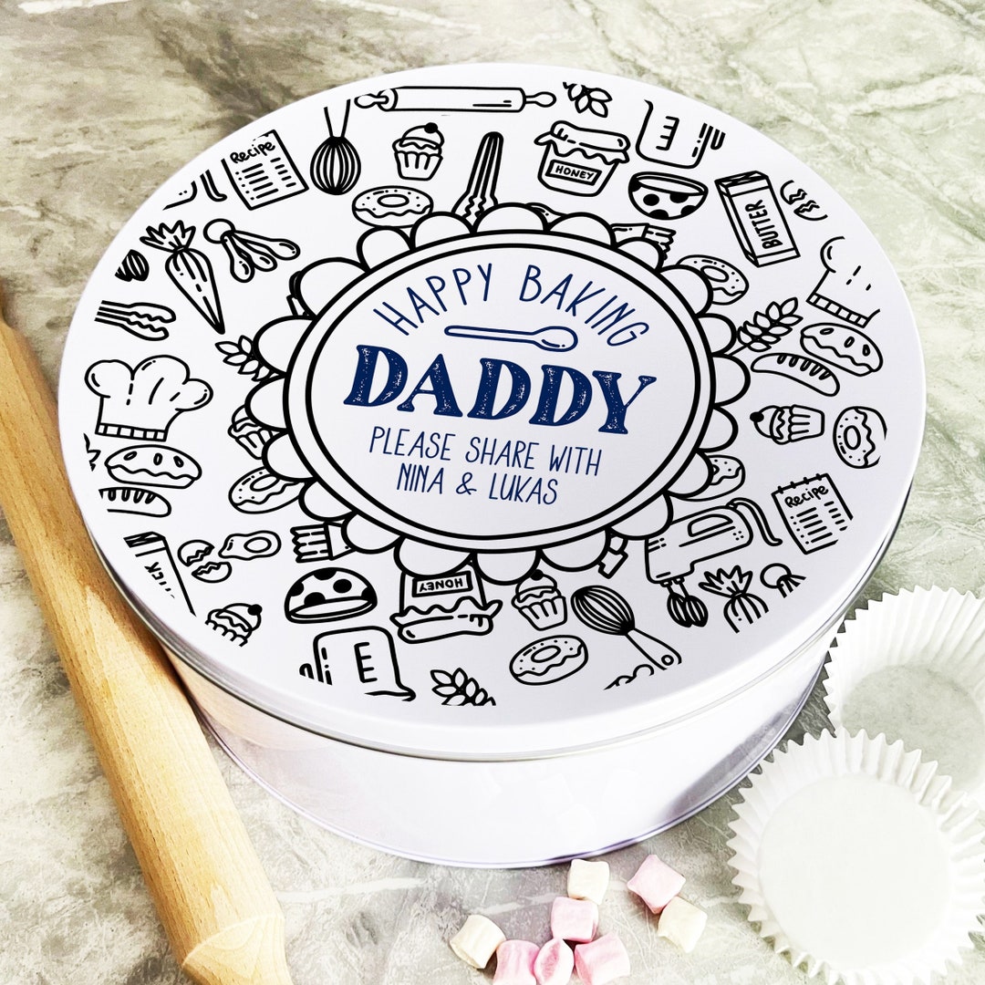 Happy Baking Doodles Daddy Round Personalised Gift Baking Cake Tin - Etsy