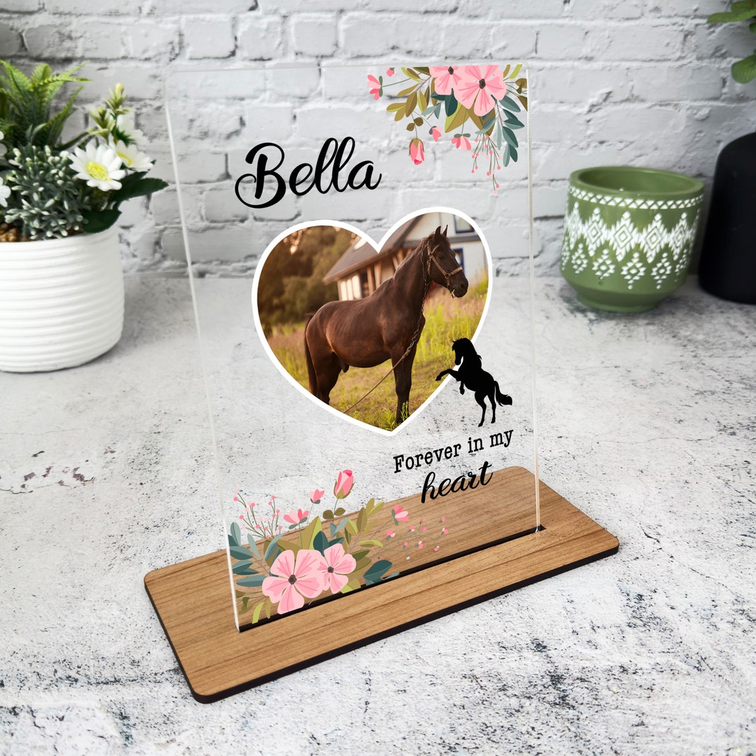 Horse Memorial Keepsake Gift Pink Floral Heart Photo Personalised Gift ...