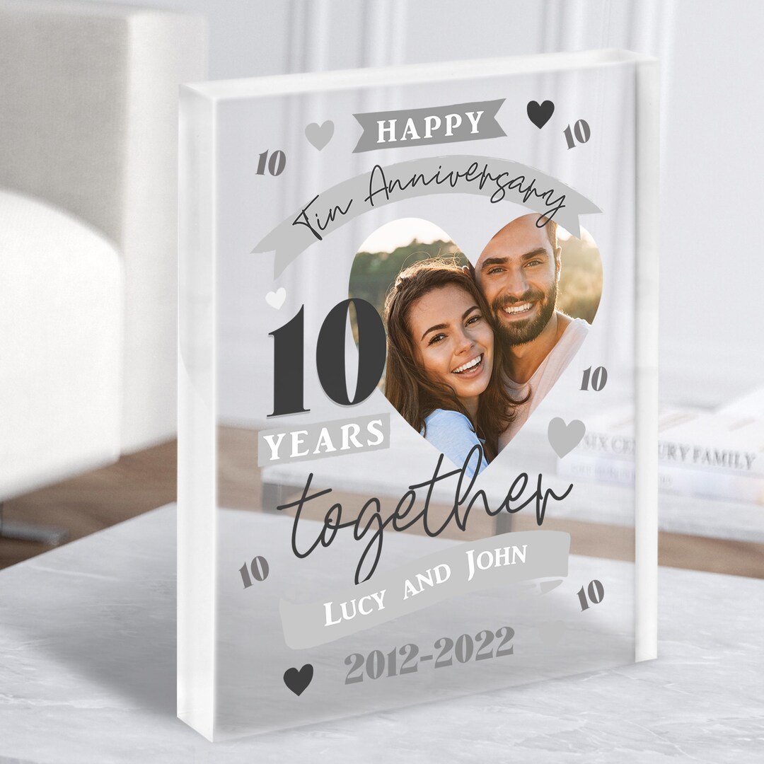 10 Years Together 10th Wedding Anniversary Tin Photo Gift Acrylic Block ...