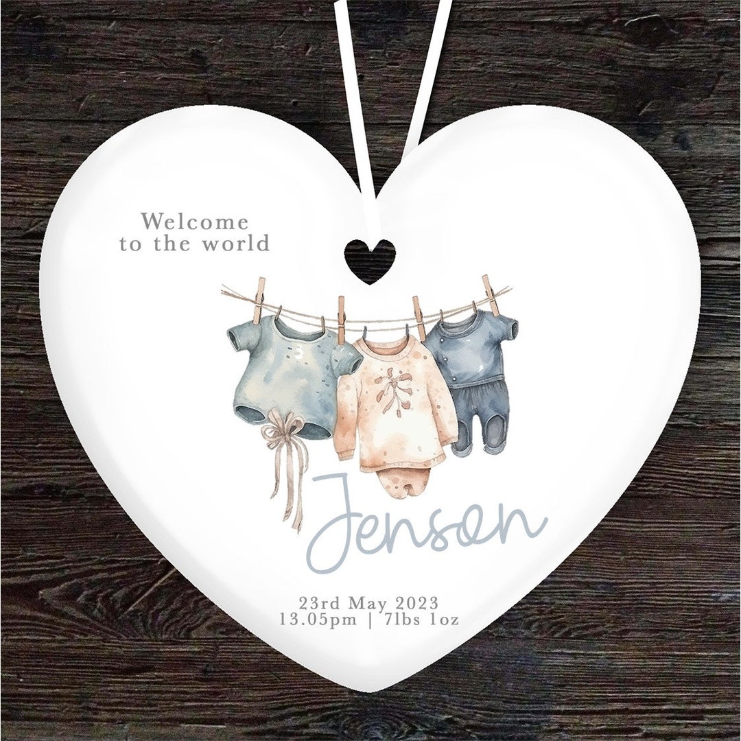 Welcome New Baby Baby Clothes Heart Personalised Gift Keepsake Hanging ...