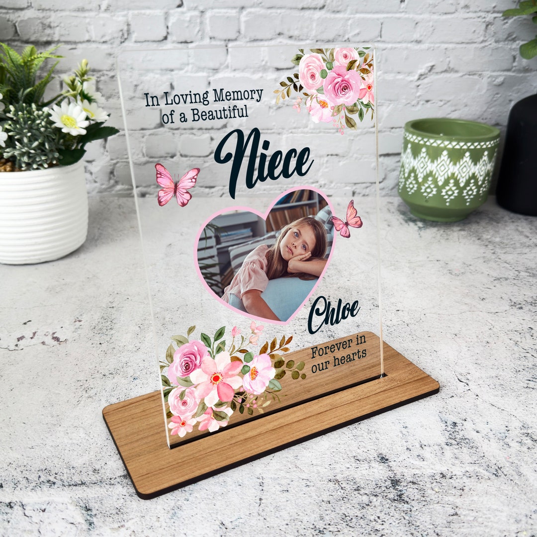 Niece Pink Floral Heart Photo Memorial Keepsake Gift Personalised Gift ...