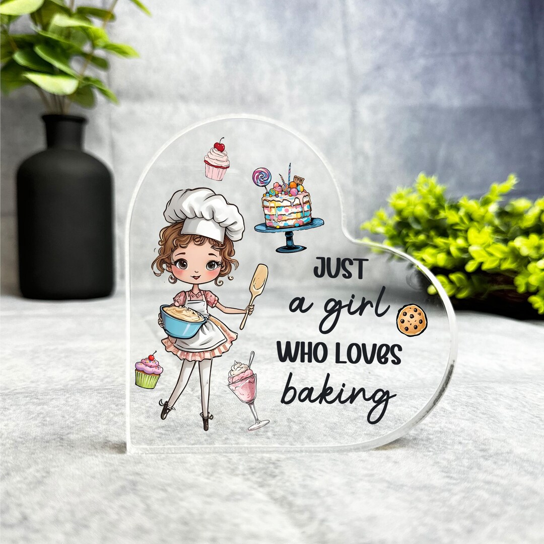 Gift for Baker Light Skin Girl Baking Side Heart Keepsake Plaque ...
