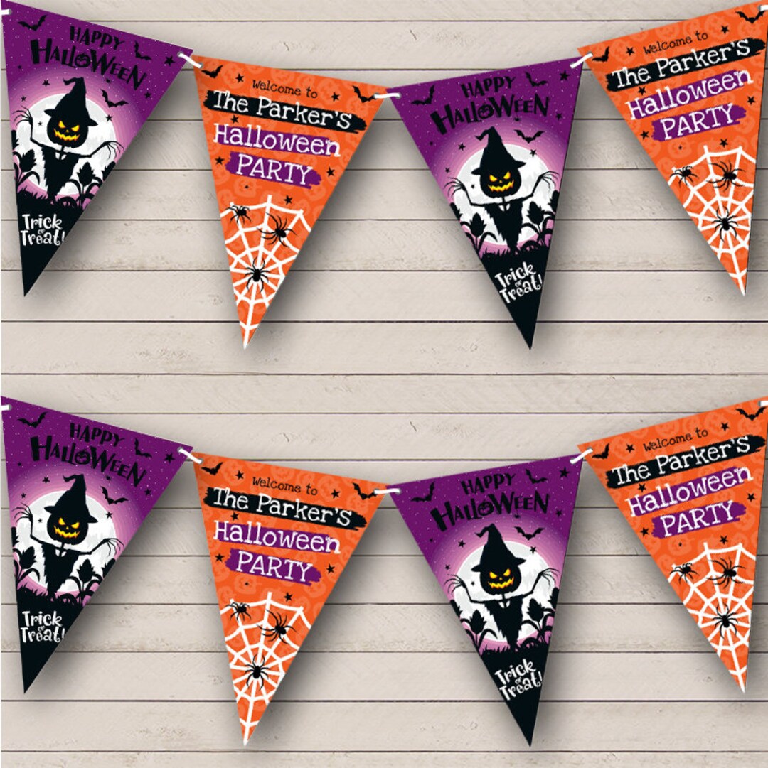 Purple Scarecrow Spider Web Personalised Decor Banner Halloween Party ...