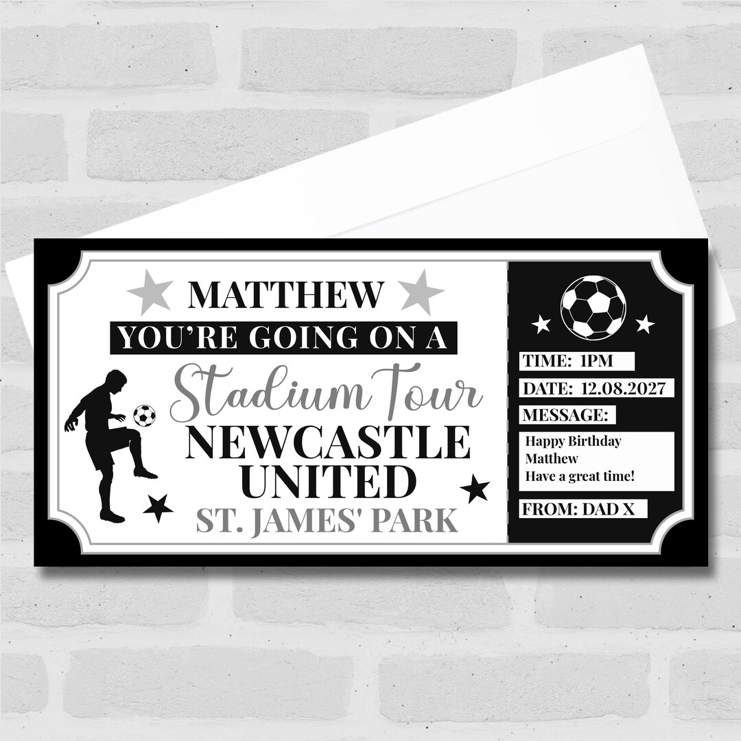 Football Stadium Tour Black White Personalised Gift Voucher Surprise ...