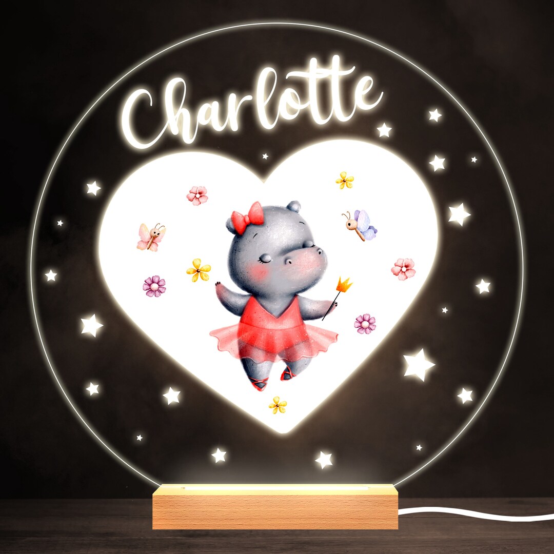 Cute Hippo Ballerina Colourful Round Personalised Gift LED Lamp Night ...