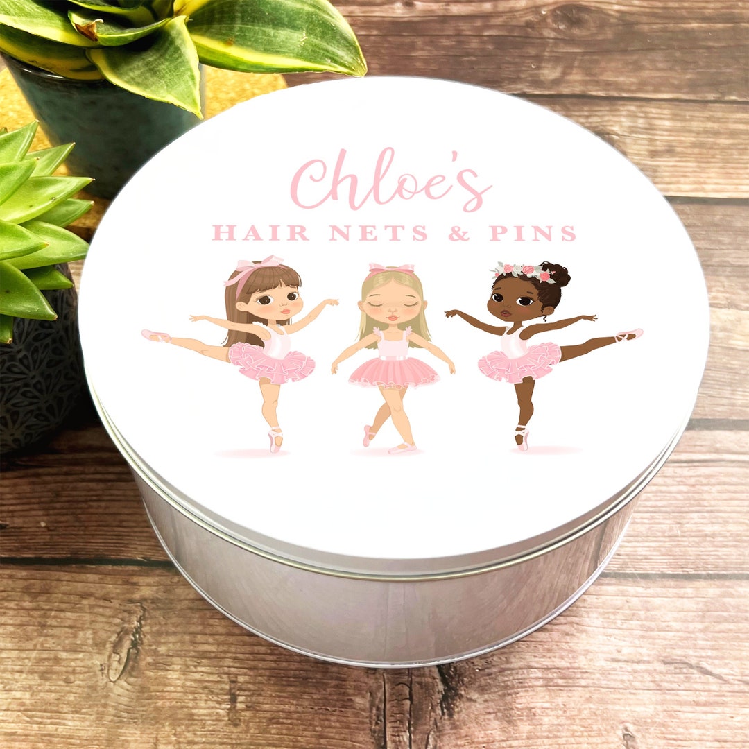 Round Cute Ballerina Girl Dancing Pink Nets & Pins Personalised Hair ...