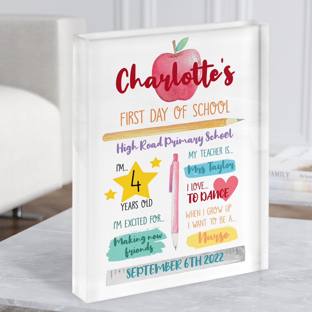 First Day of Primary School Details Personalised Gift Acrylic Block ...