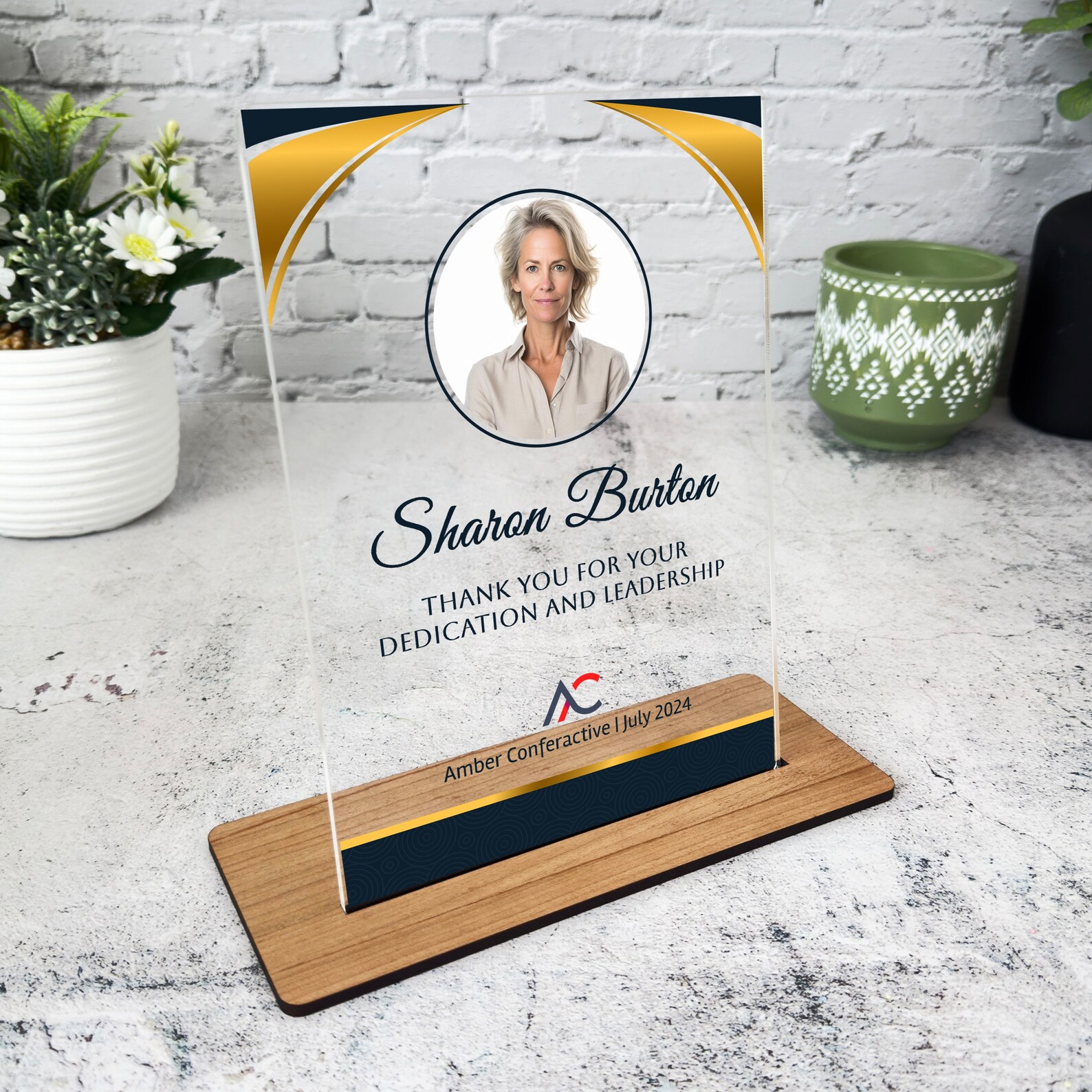 Thank You Service Award Gold Dark Navy Photo Gift Employee Personalised ...