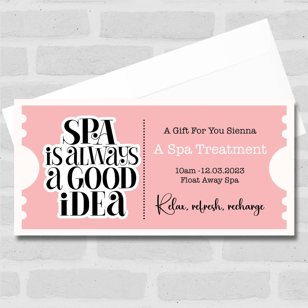 Spa Treatment Spa Day Personalised Surprise Ticket Gift Voucher- Coupon ...