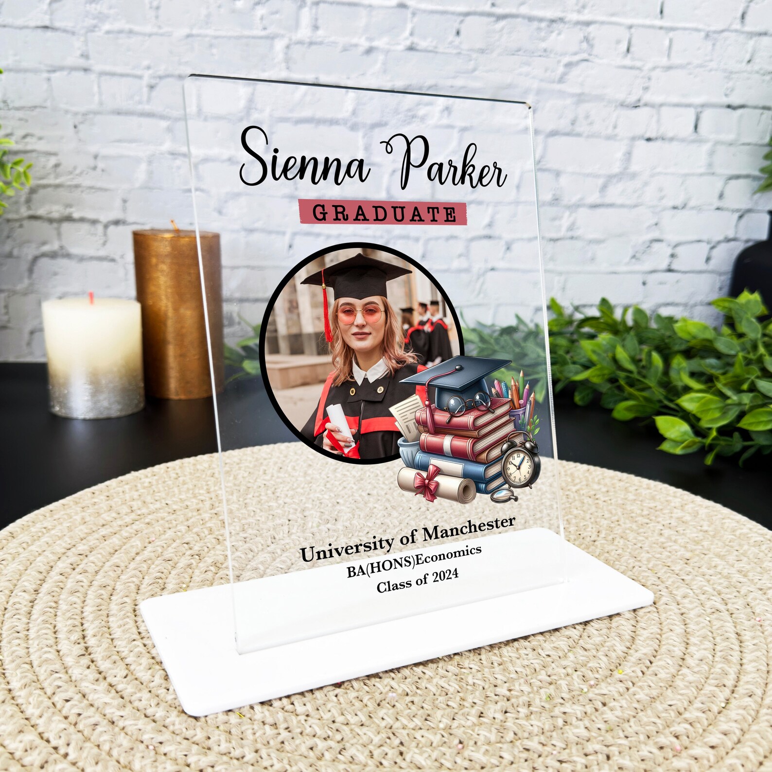 Graduation Gift Hat Round Photo Personalised Acrylic Plaque ...