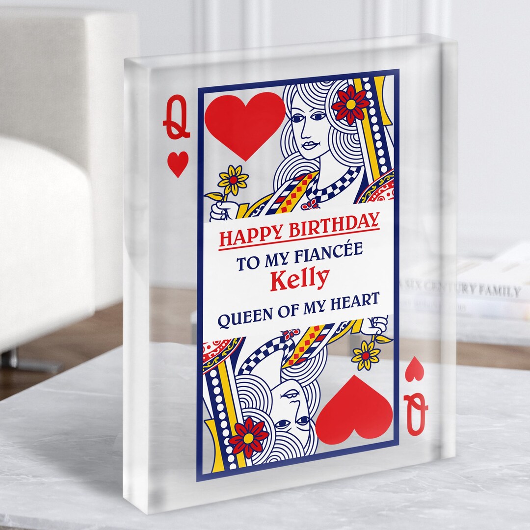 Birthday Gift for Fiancee Queen of Heart Card Personalised Clear ...
