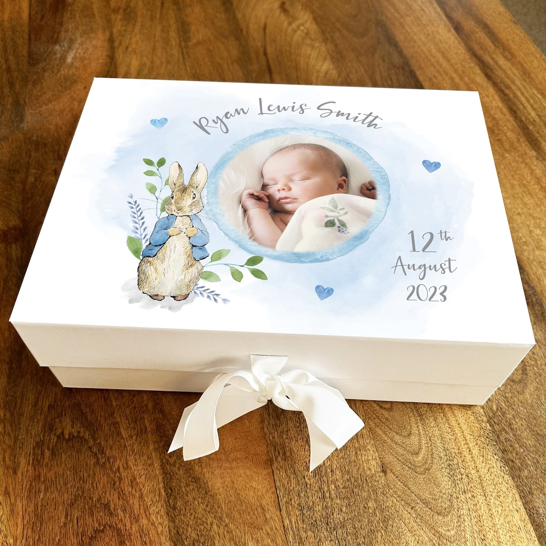 New Baby Shower Boy Birth Blue Photo Peter Rabbit Keepsake Memory Gift ...