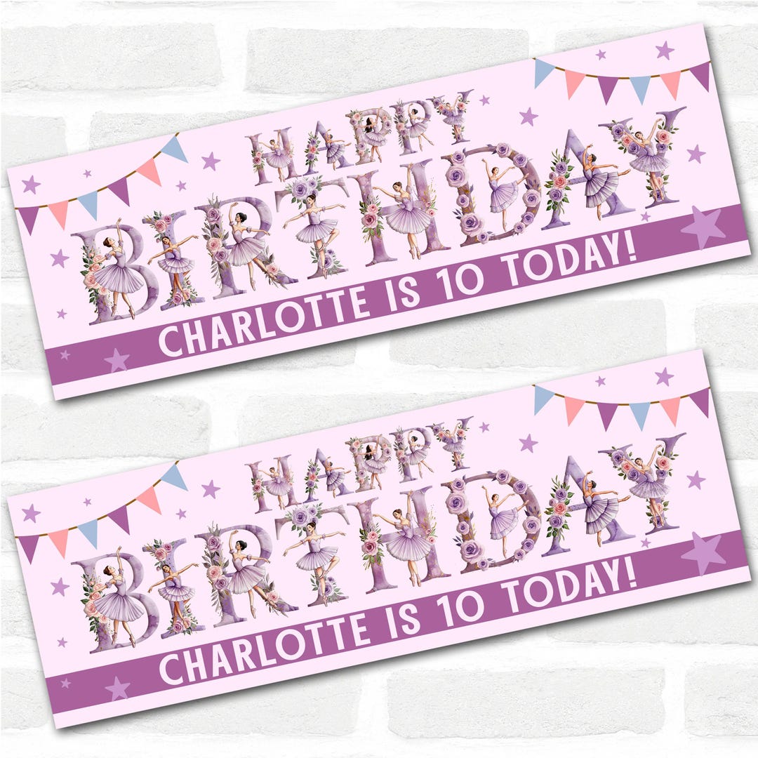 Personalised Party Banner for Kids Birthday Watercolour Ballet Letters ...
