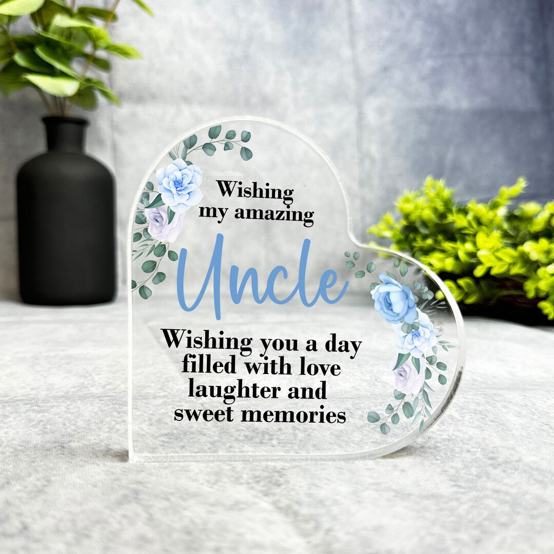 Uncle Blue Floral Happy Birthday Present Heart Plaque Keepsake Gift ...
