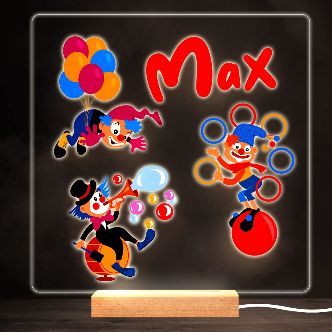 Funny Circus Clowns Colourful Square Personalised Gift LED Lamp Night ...