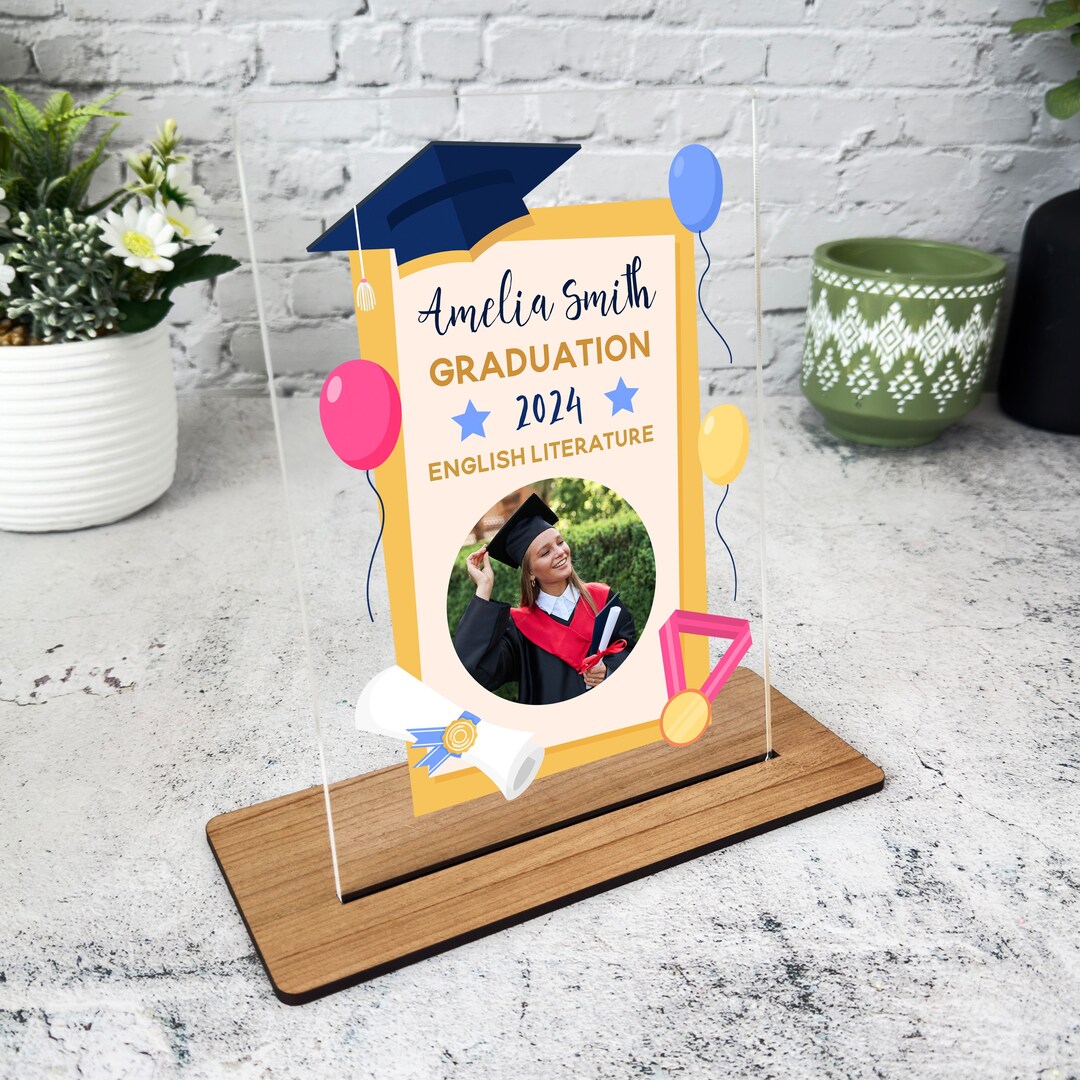Graduation Day Gift Yellow Icons Photo Personalised Acrylic Plaque ...