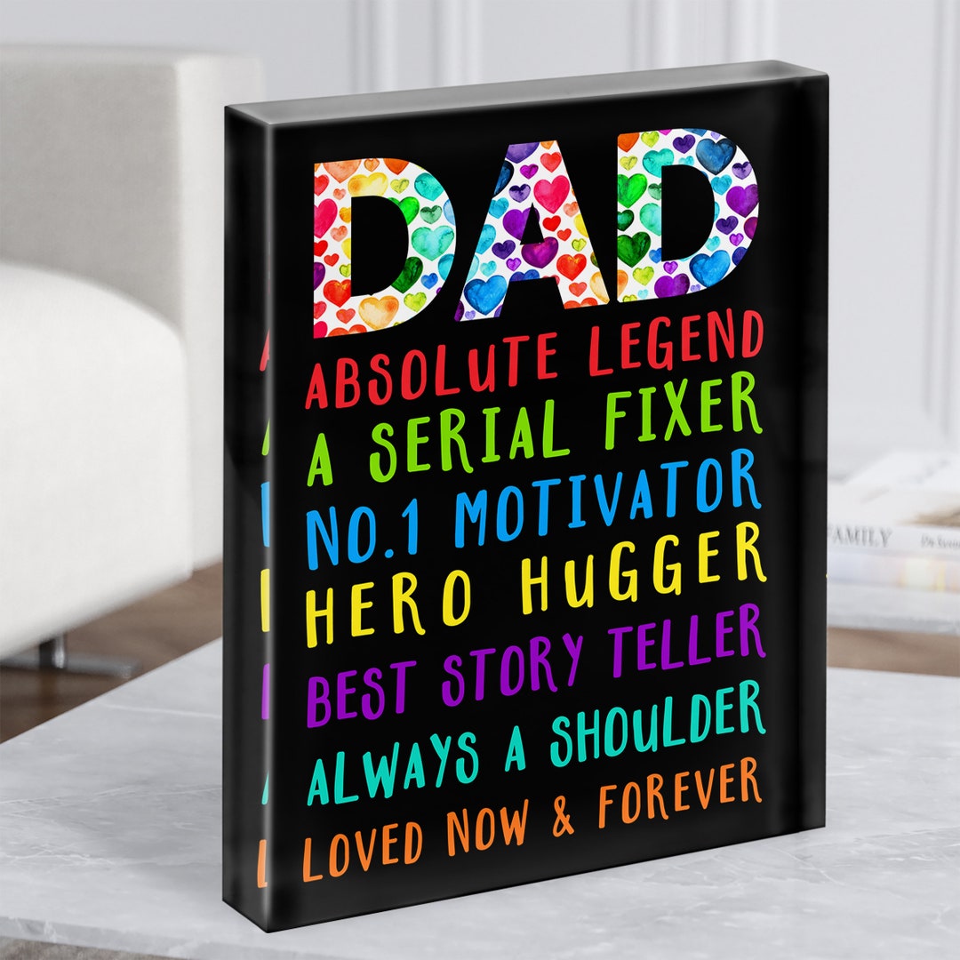 Dad Rainbow Daddy Hearts Legend Father Love Personalised Gift Acrylic ...