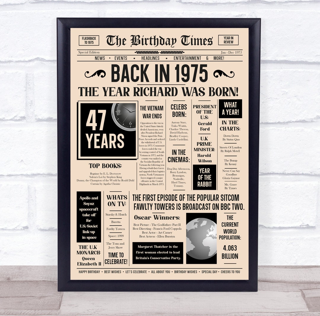 1975 Newspaper Any Age Any Year You Were Born Birthday Facts ...