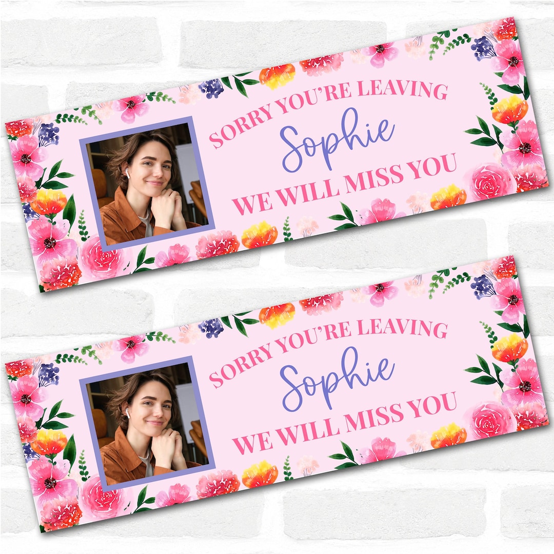 Personalised Party Banner for Sorry You're Leaving Photo Pink Flowers ...