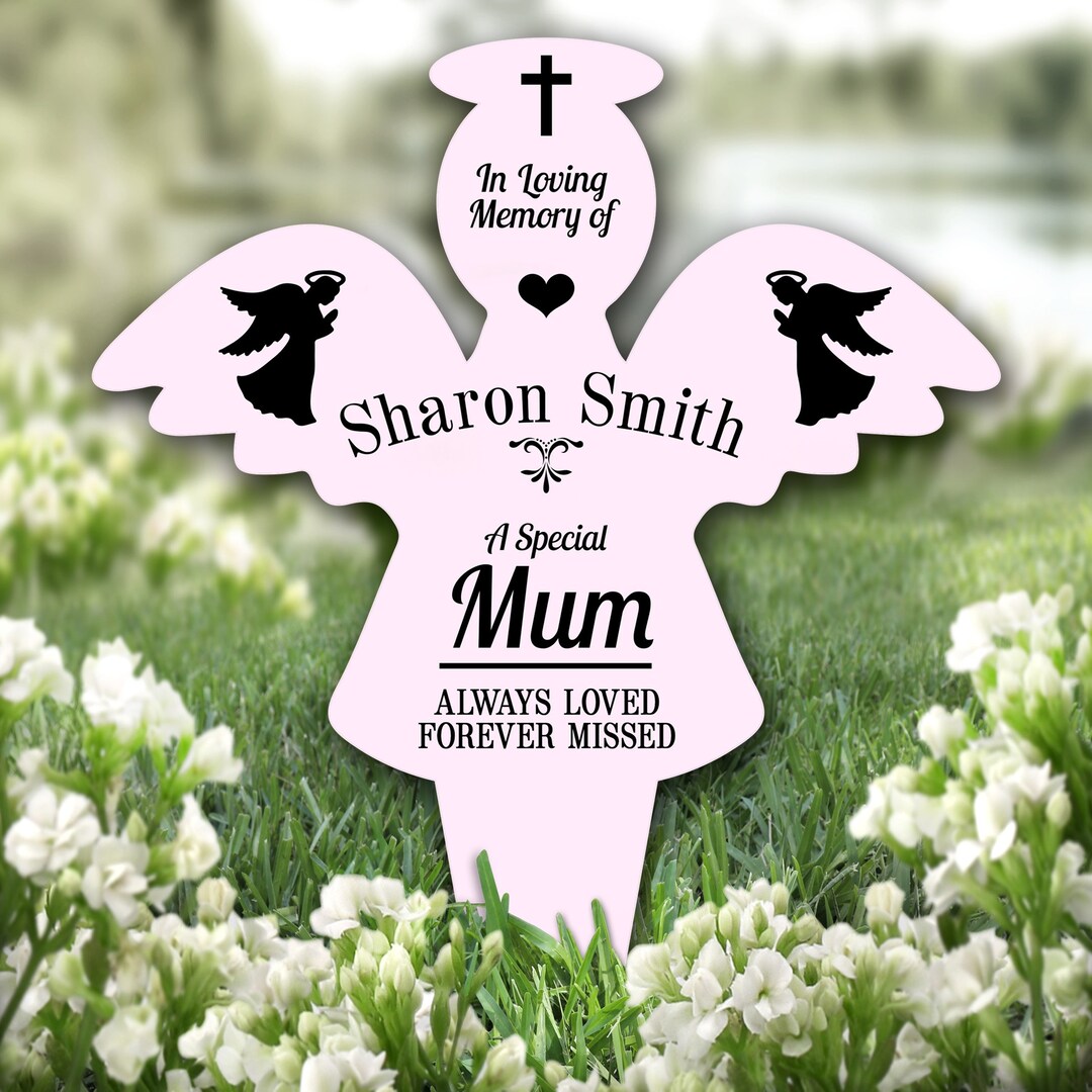 Angel Pink Mum Praying Remembrance Garden Plaque Grave Marker Memorial ...