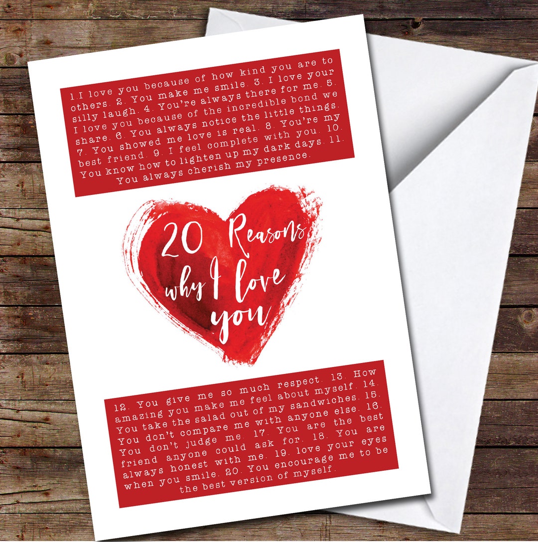 20 Reasons Why I Love You Heart Personalised Valentine's Day Card ...
