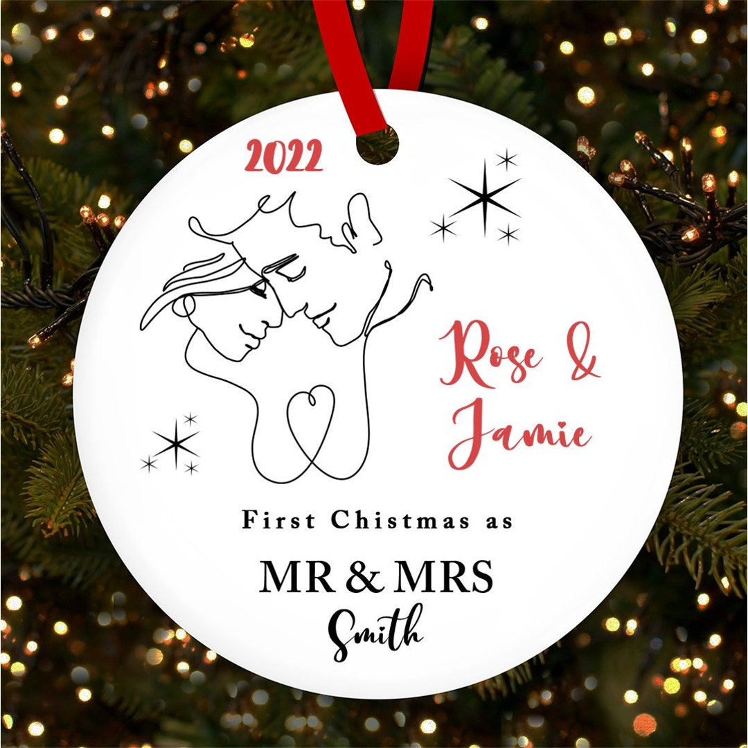First as Mr & Mrs Line Couple Personalised Christmas Tree Ornament ...