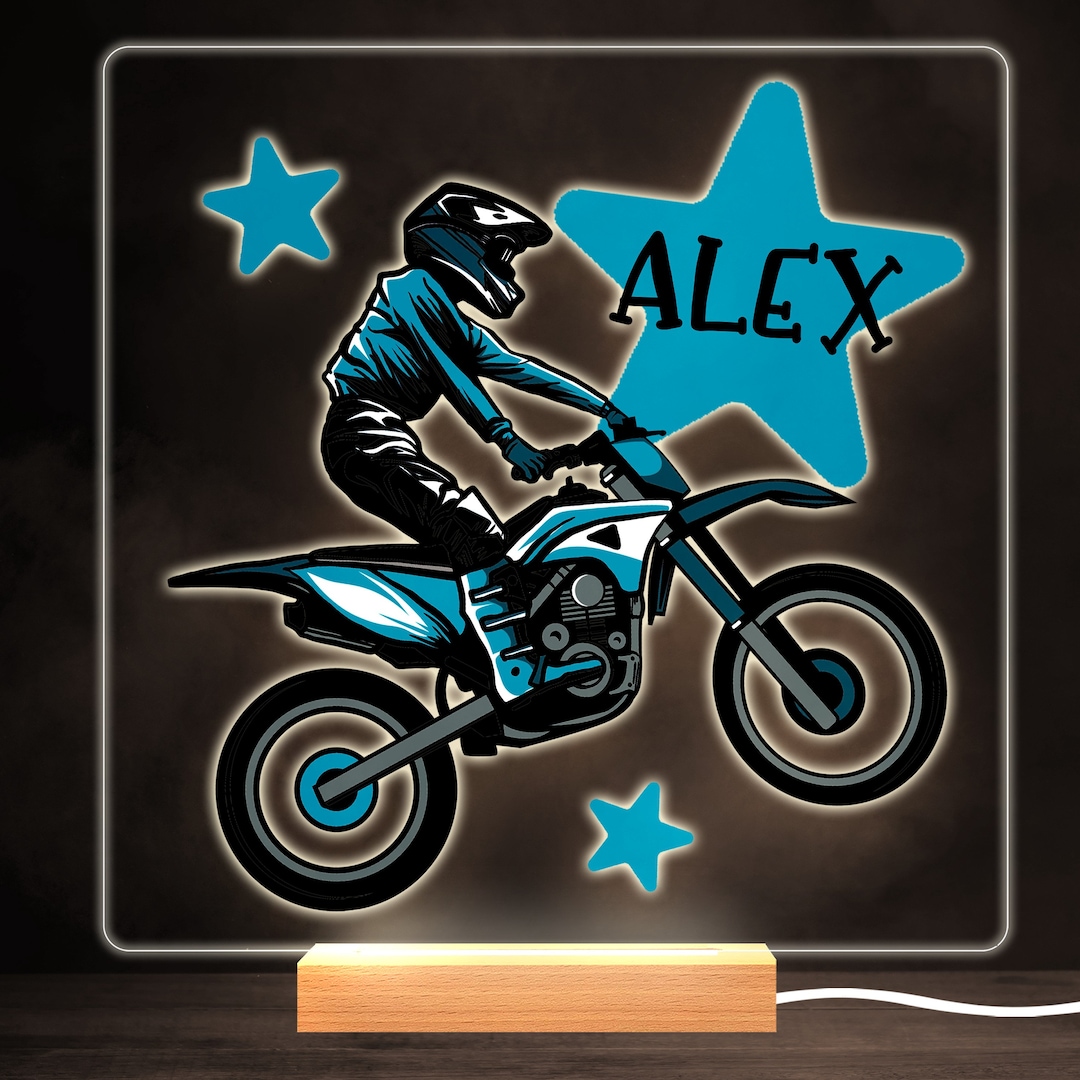 Motorbike Motocross Bike Colourful Square Personalised Gift LED Lamp ...