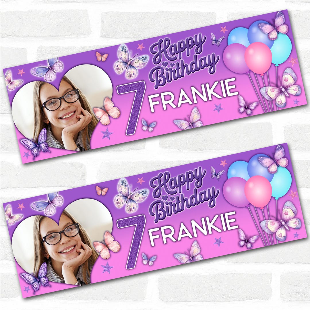 Personalised Party Banner for Kids Birthday Watercolour Butterflies ...
