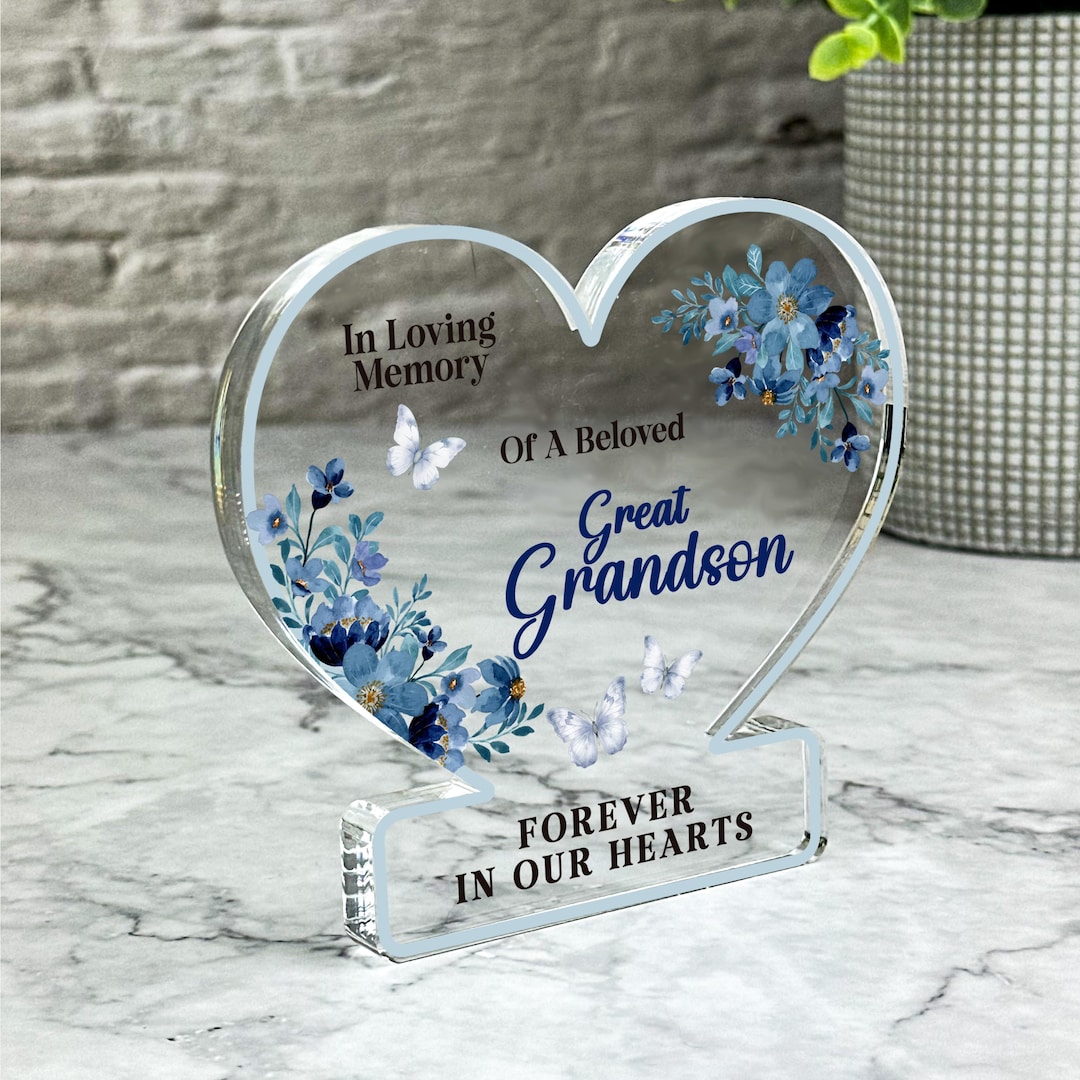 Great Grandson Blue Floral Memorial Gift Heart Ornament Keepsake Plaque ...