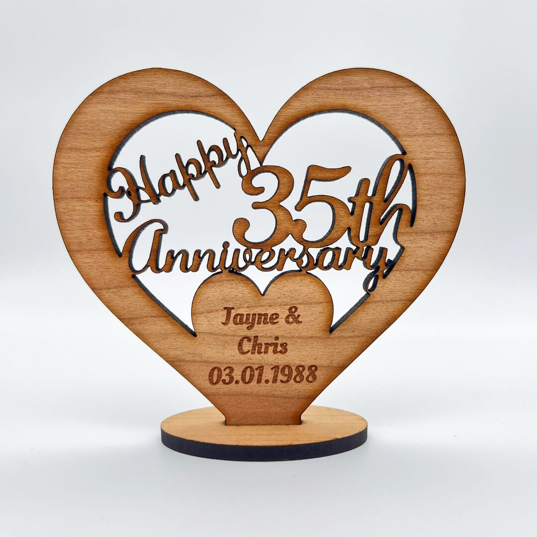 Happy 35th Wedding Anniversary Heart Engraved Keepsake Personalised ...