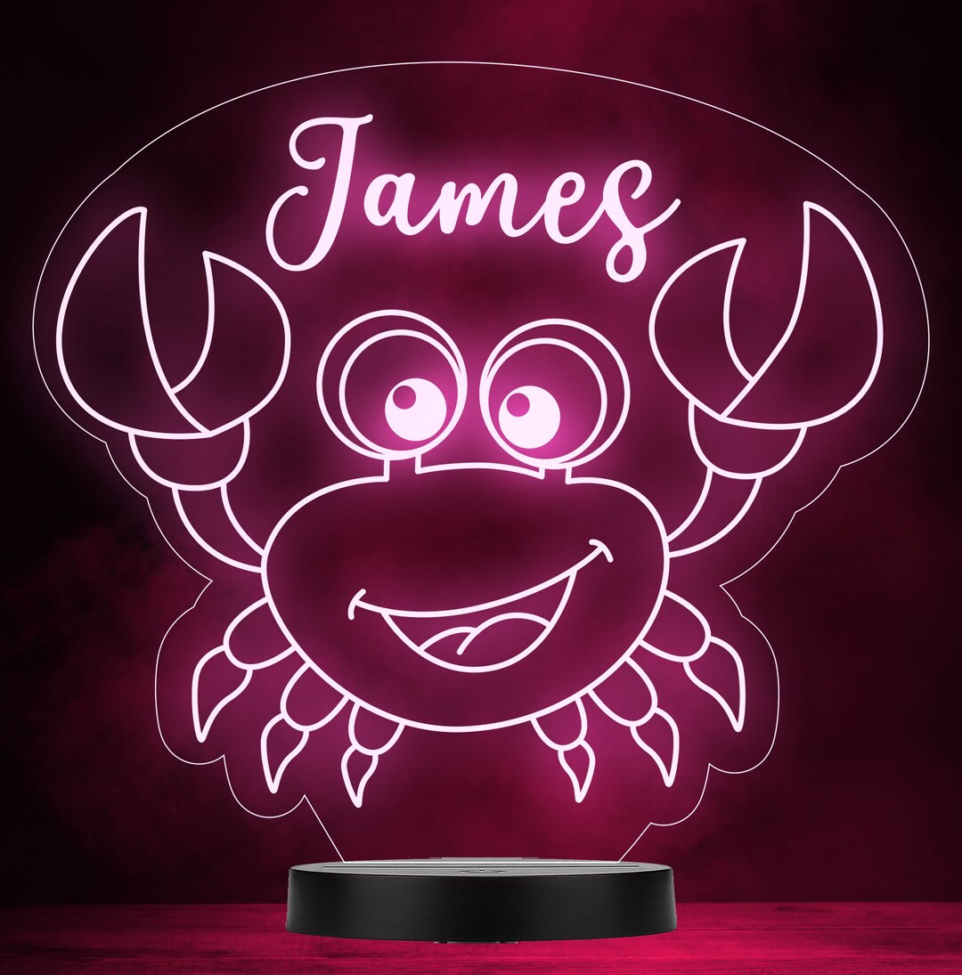 Kids Cute Crab Sealife Beach Personalised Gift Colour Change Lamp Night ...