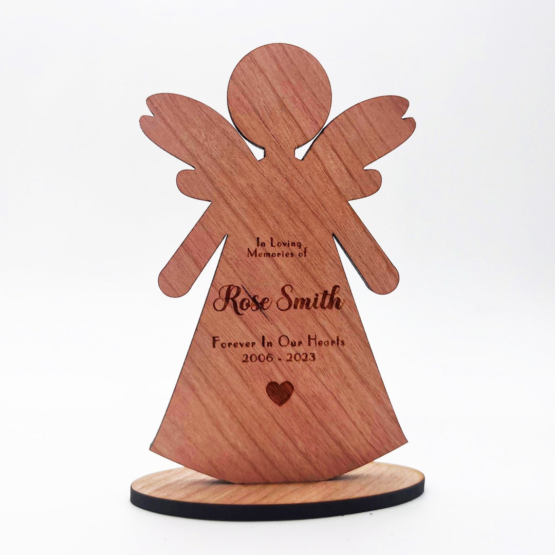 Engraved Wood in Loving Memory Memorial Angel Keepsake Personalised ...